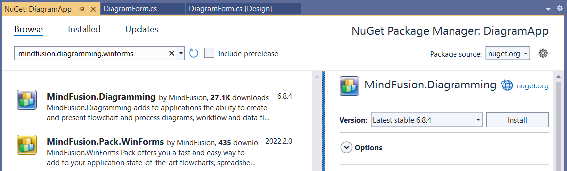Add Nuget Package | WinForms Diagram Control | Documentation